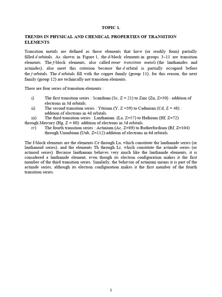 Topic 1. Physical and Chemical Trends of Transition Elements | PDF | Transition Metals ...