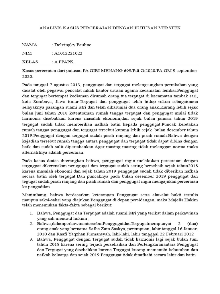 Analisis Kasus Perceraian Dengan Putusan Verstek 2 | PDF