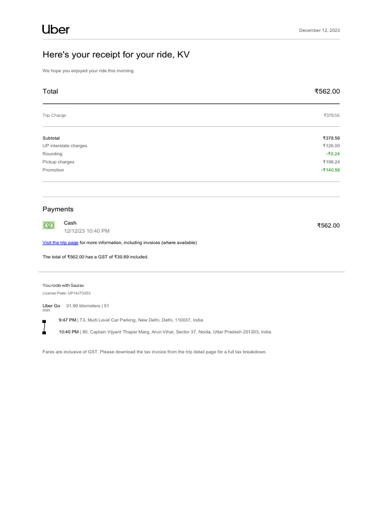 Uber Ride Receipt - December 12, 2023 | PDF