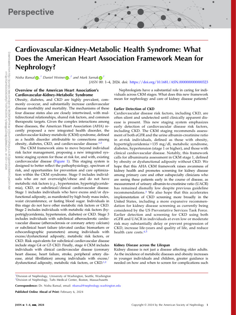 Cardiovascular Kidney Metabolic Health Syndrome | PDF | Chronic Kidney ...
