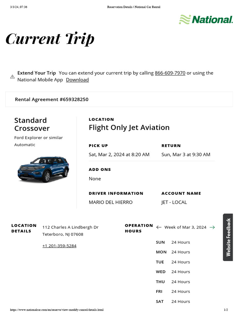 Reservation Details - National Car Rental | PDF | Vehicles | Motor Vehicle