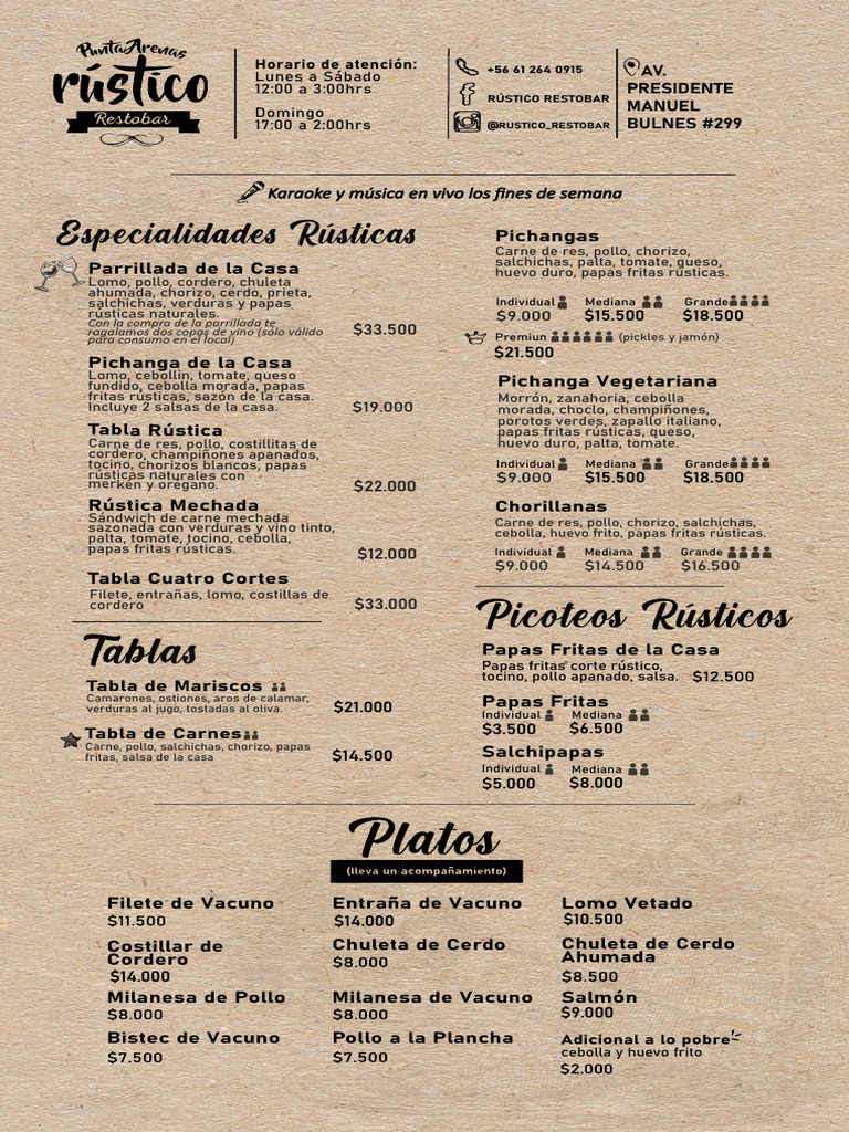 Carta Rústico Restobar | Descargar gratis PDF | filete | Alimentos