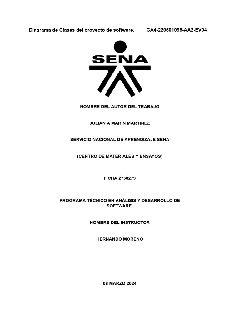 Diagrama de Clases Del Proyecto de Software. GA4-220501095-AA2-EV04 | PDF | Arte | Informática