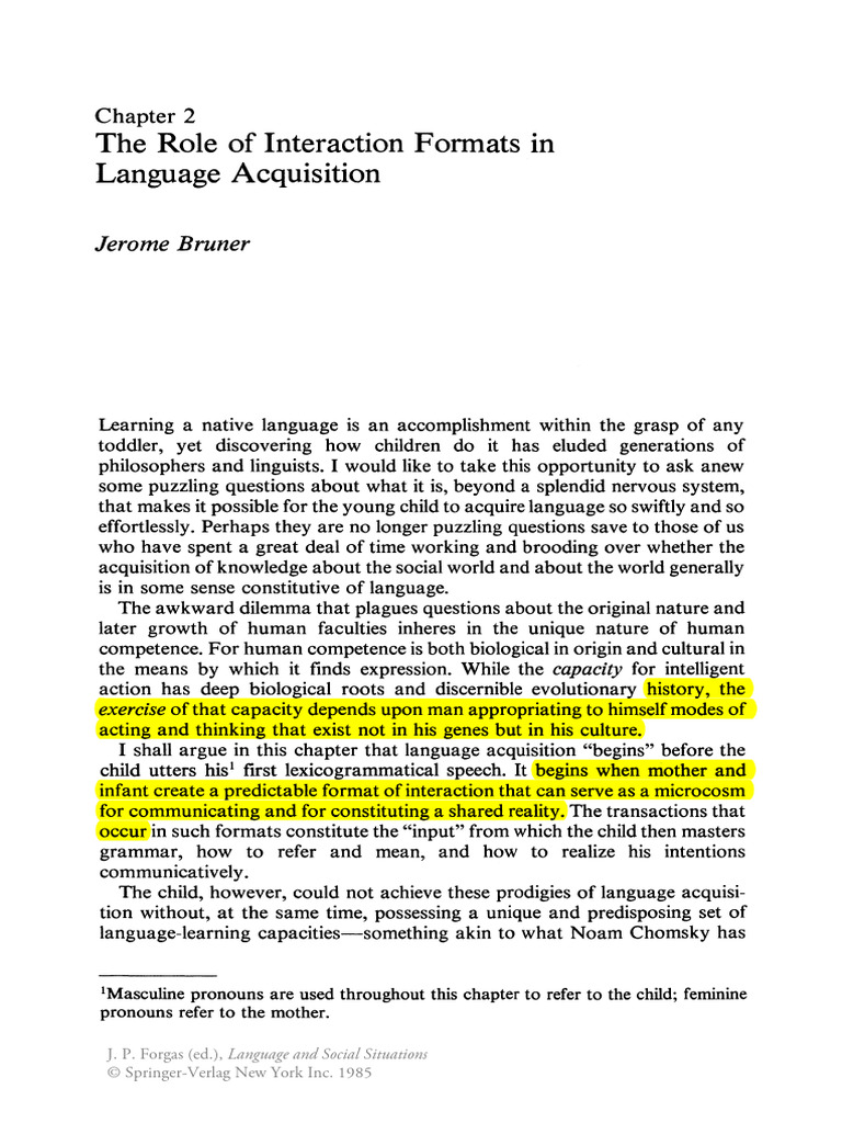 Bruner_The-role-of-interaction-formats-in-language-acquisition | PDF | Language Acquisition | Syntax