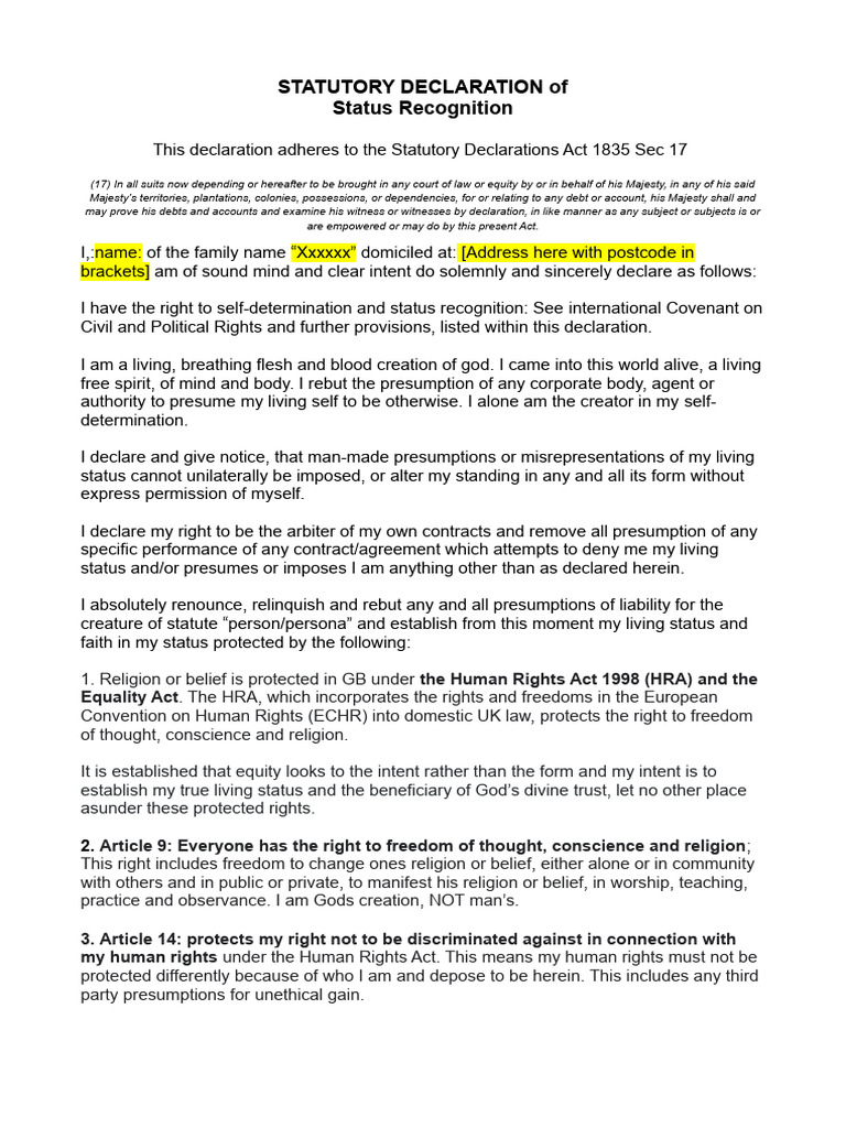 Status - Declaration Form | PDF | Discrimination | Human Rights