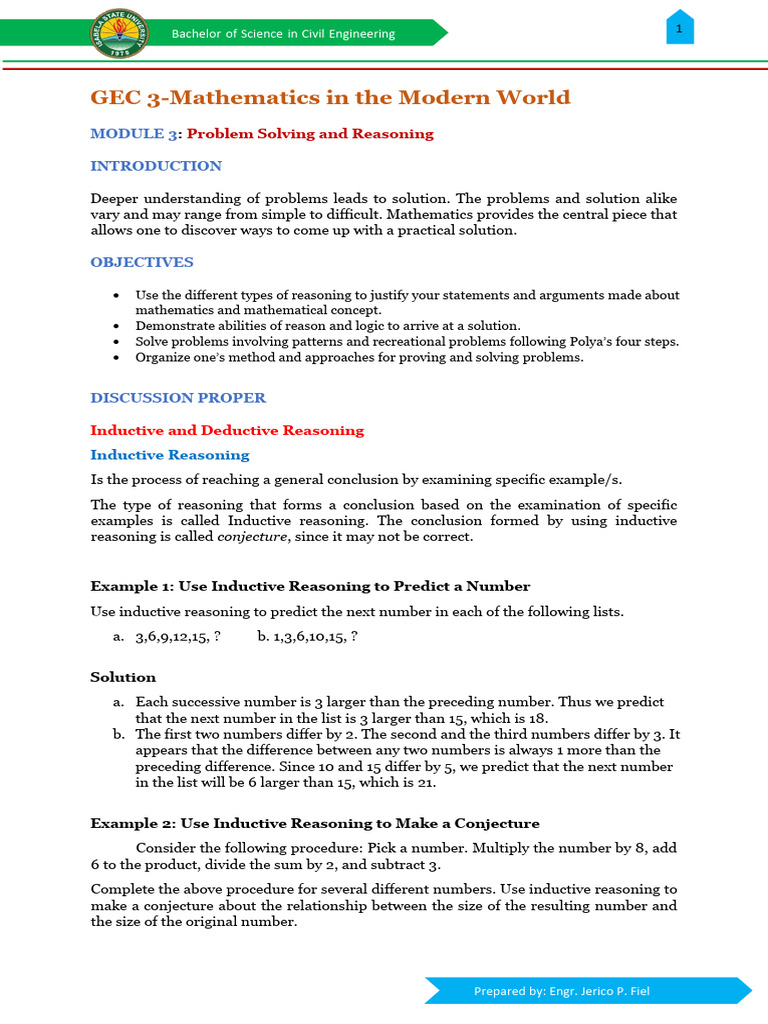Module 3 GEC 3 | PDF | Inductive Reasoning | Deductive Reasoning
