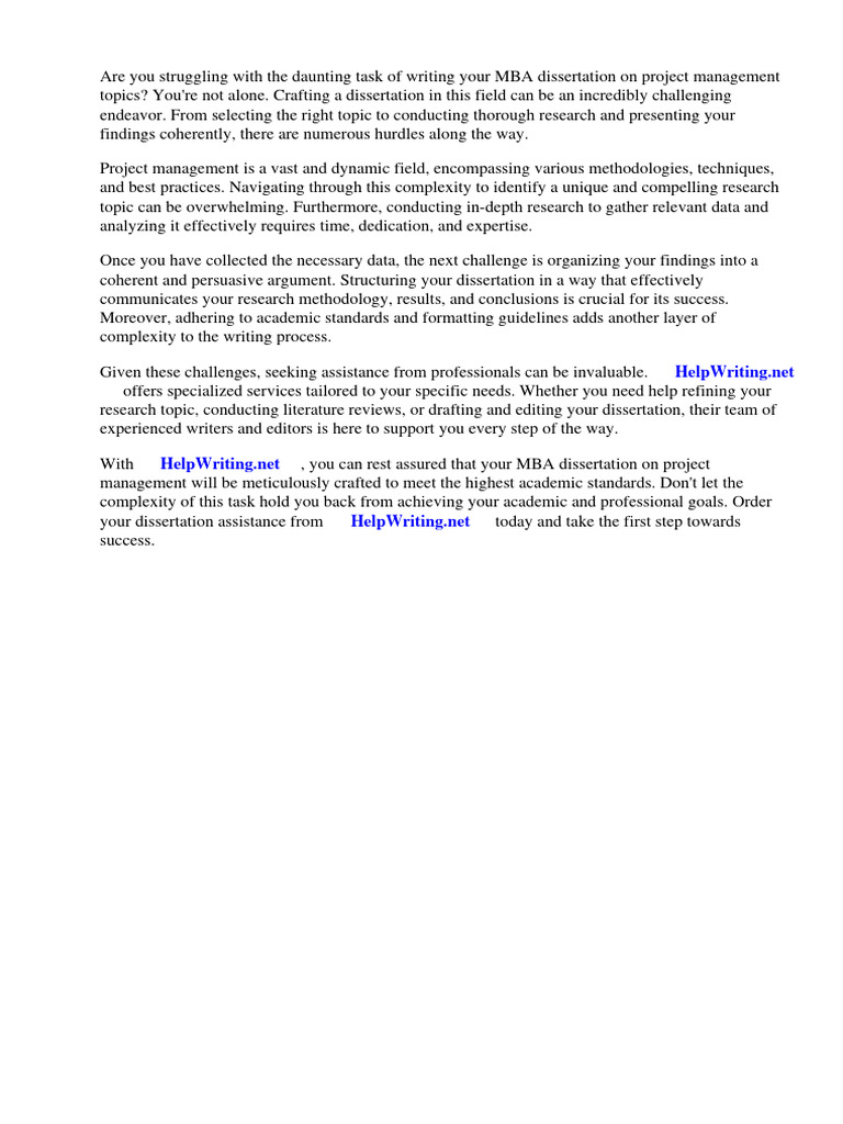 Mba Dissertation Topics Project Management | PDF | Thesis | Performance Appraisal