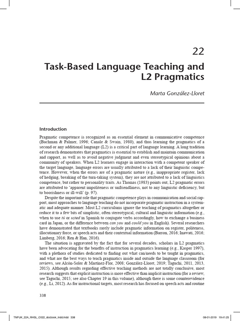 Task Based Language Teaching and L2 Prag | PDF | Learning | Pedagogy
