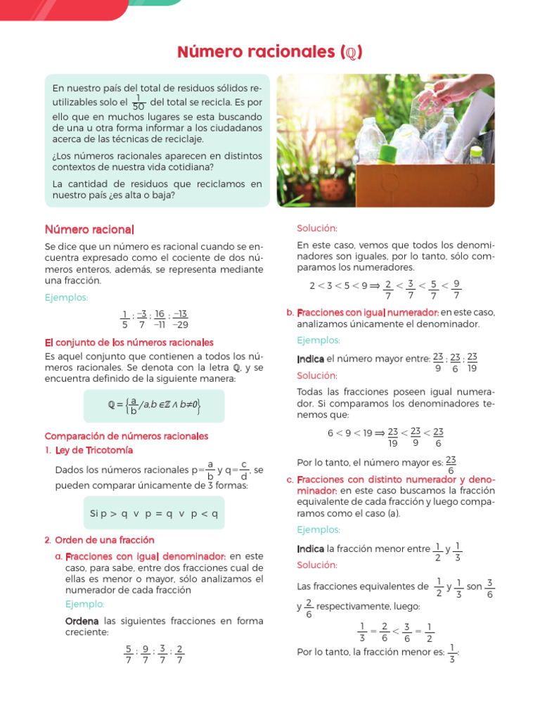 Comparación y Orden de Números Racionales | PDF | Número racional ...
