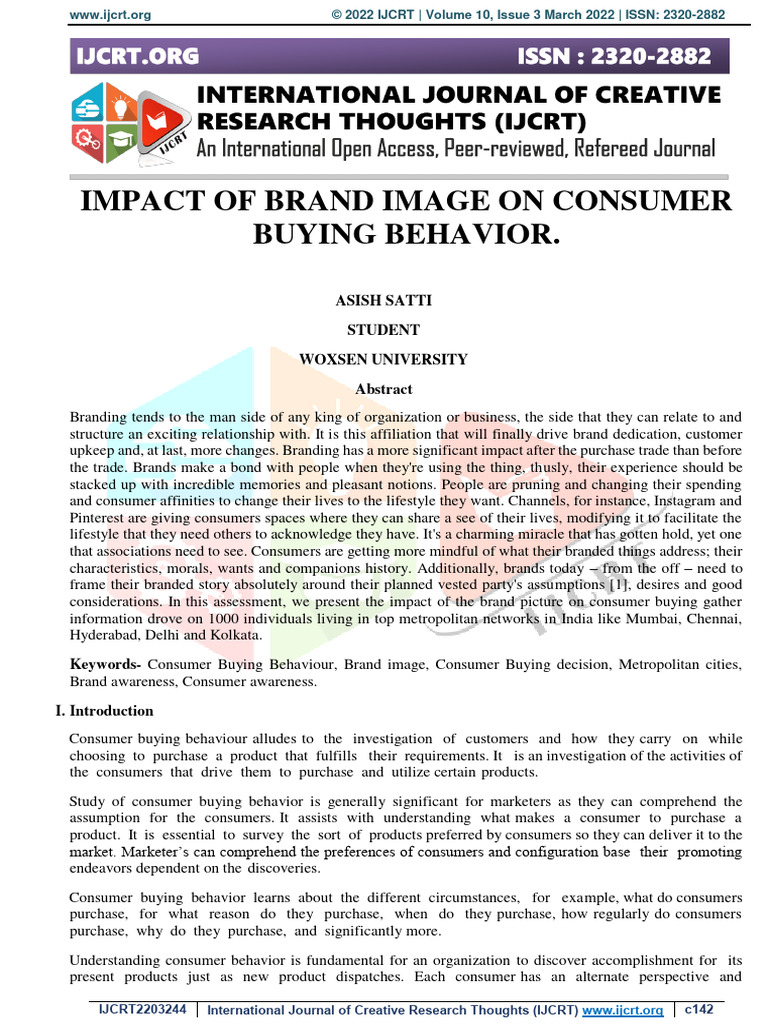 IJCRT2203244 | PDF | Brand | Consumer Behaviour
