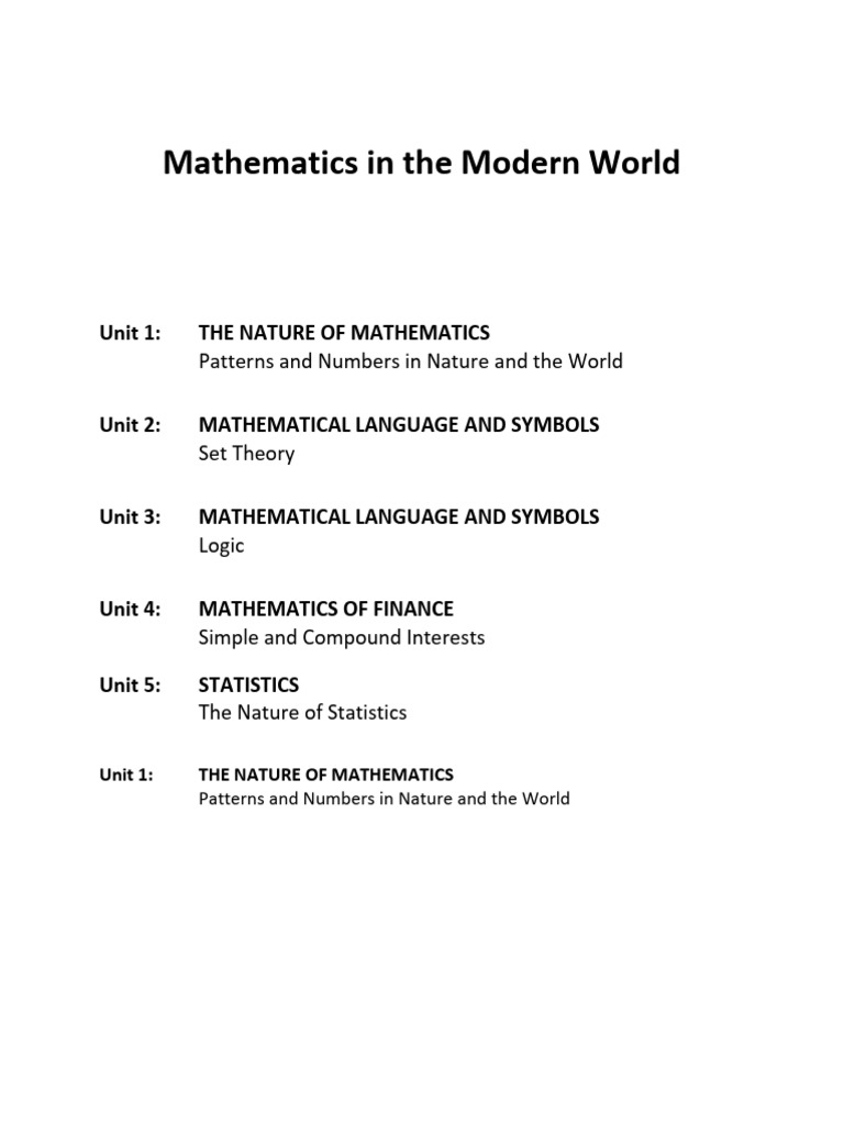 Mathematics in The Modern World | PDF | Set (Mathematics) | Pattern