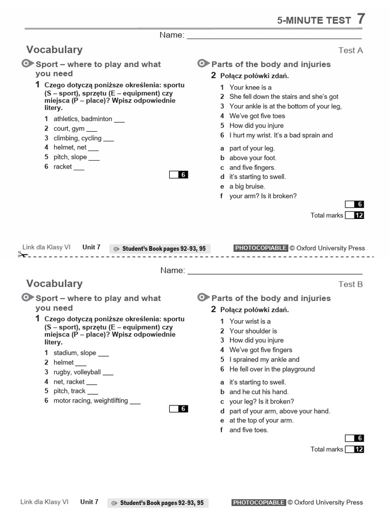Link L6 U7 5min Test Vocab | PDF | Musculoskeletal System | Limbs (Anatomy)