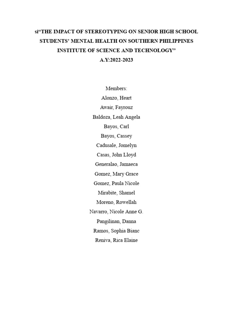 The Impacts of Stereotyping On Senior High School Students Mental ...