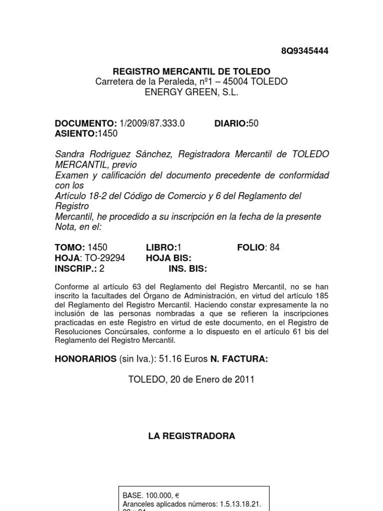 Inscripcion en El Registro Mercantil | PDF | Finanzas y dinero | Derecho