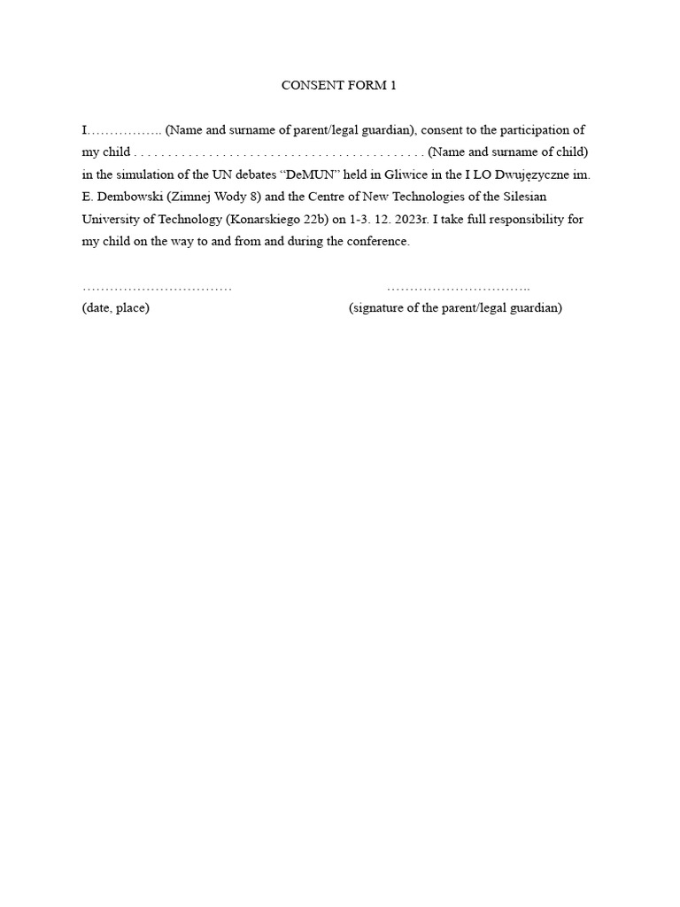 Consent forms - minors | PDF | Justice | Crime & Violence