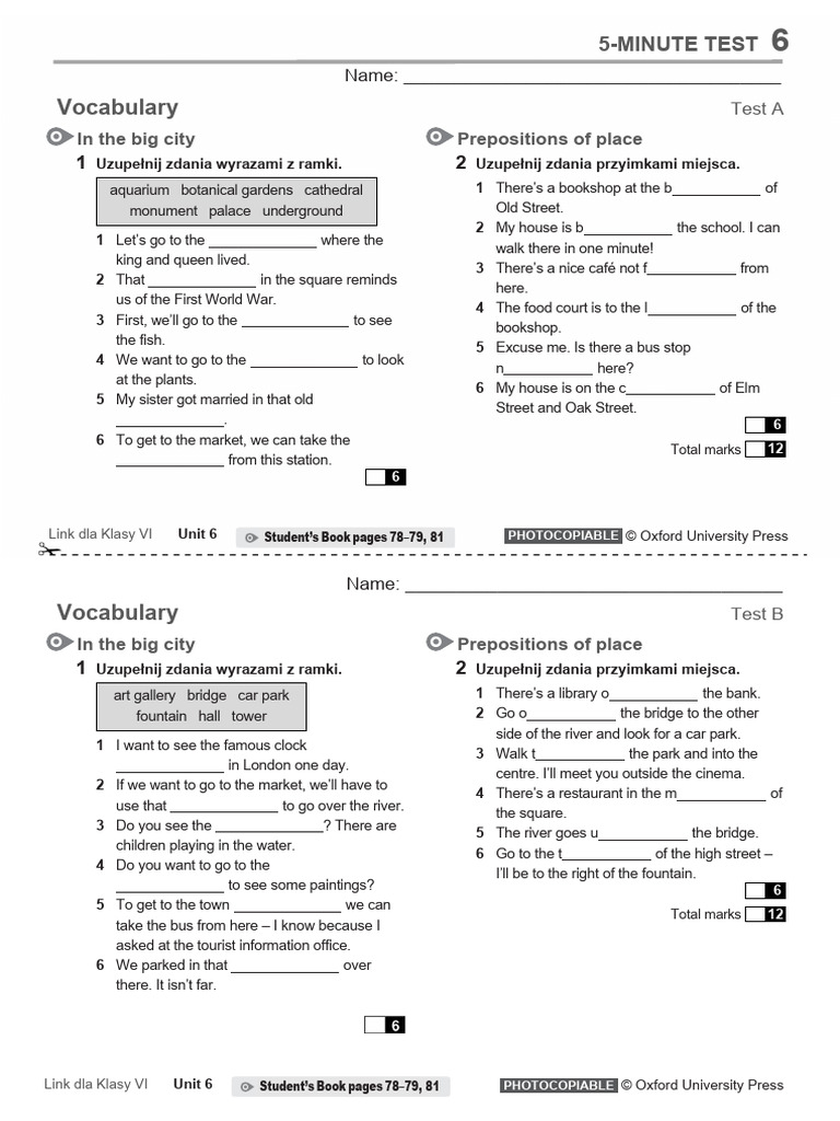 Link L6 U6 5min Test Vocab | PDF