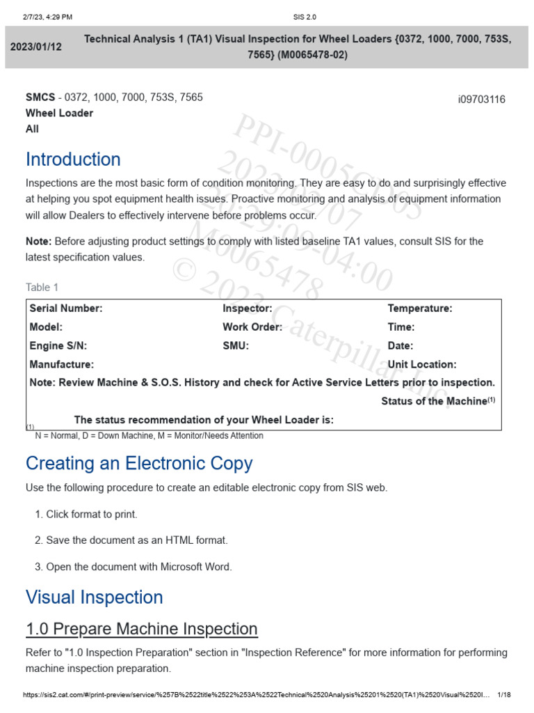 Technical Analysis 1 (TA1) Visual Inspection For Wheel Loaders | PDF ...