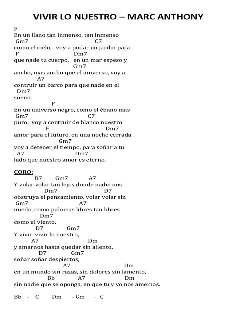 VIVIR LO NUESTRO – MARC ANTHONY | PDF
