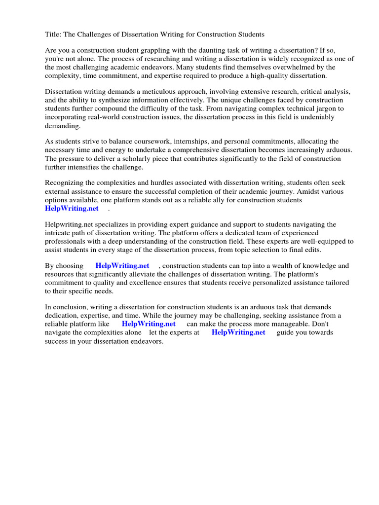 Dissertation Research and Writing For Construction Students Free PDF ...