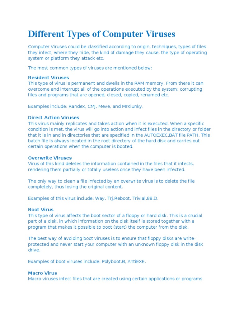 Different Types of Computer Viruses | PDF | Antivirus Software ...