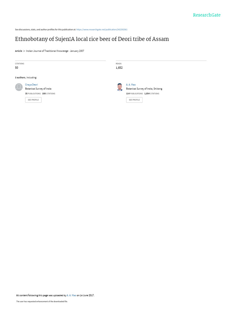 Ethnobotany of SujenA Local Rice Beer of Deori Tri | PDF | Ethnobotany ...