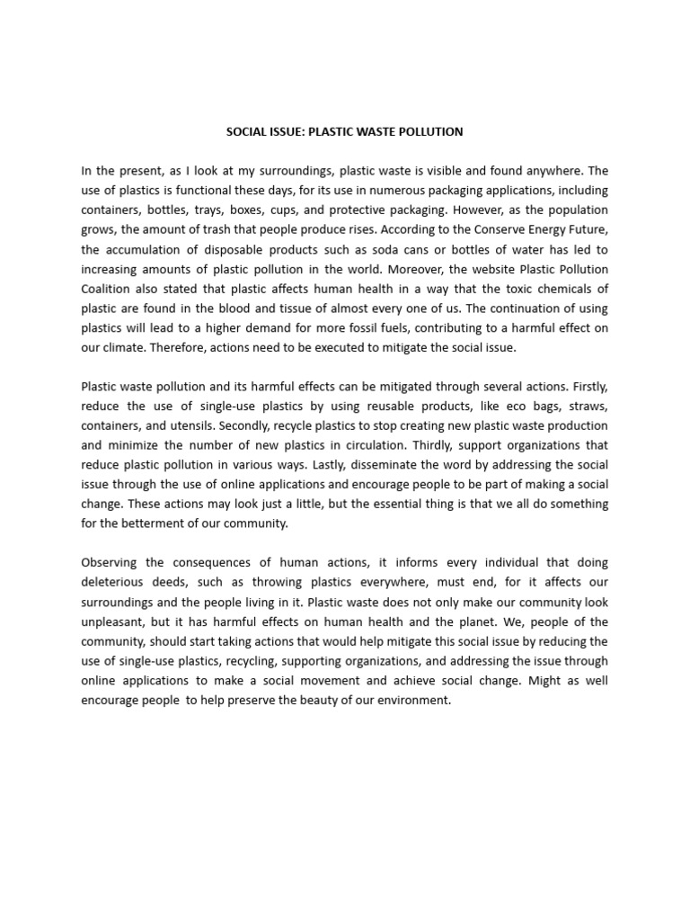 Plastic Waste Pollution (Essay) | Download Free PDF | Waste | Plastic