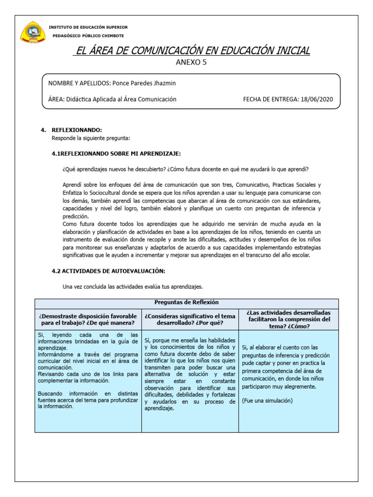 Anexo #5 Reflexionando | PDF | Educación de la primera infancia | Maestros