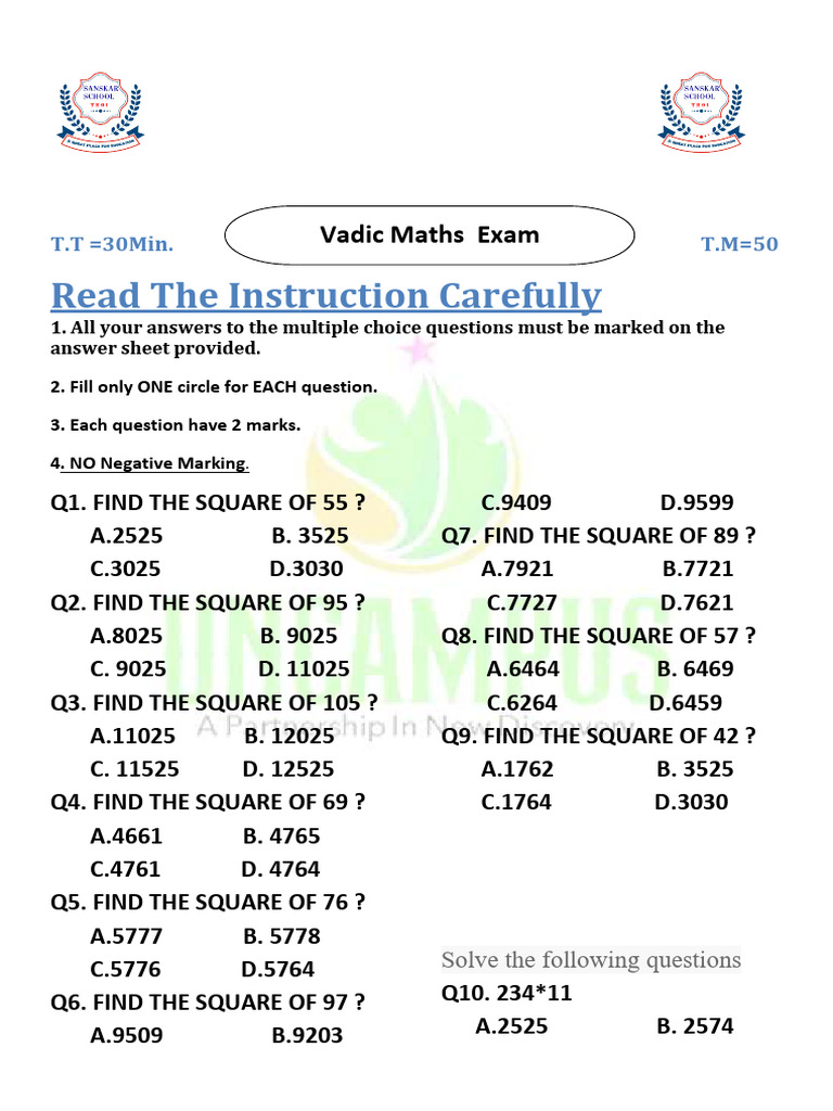 Uncampus Vedic Maths Paper | PDF