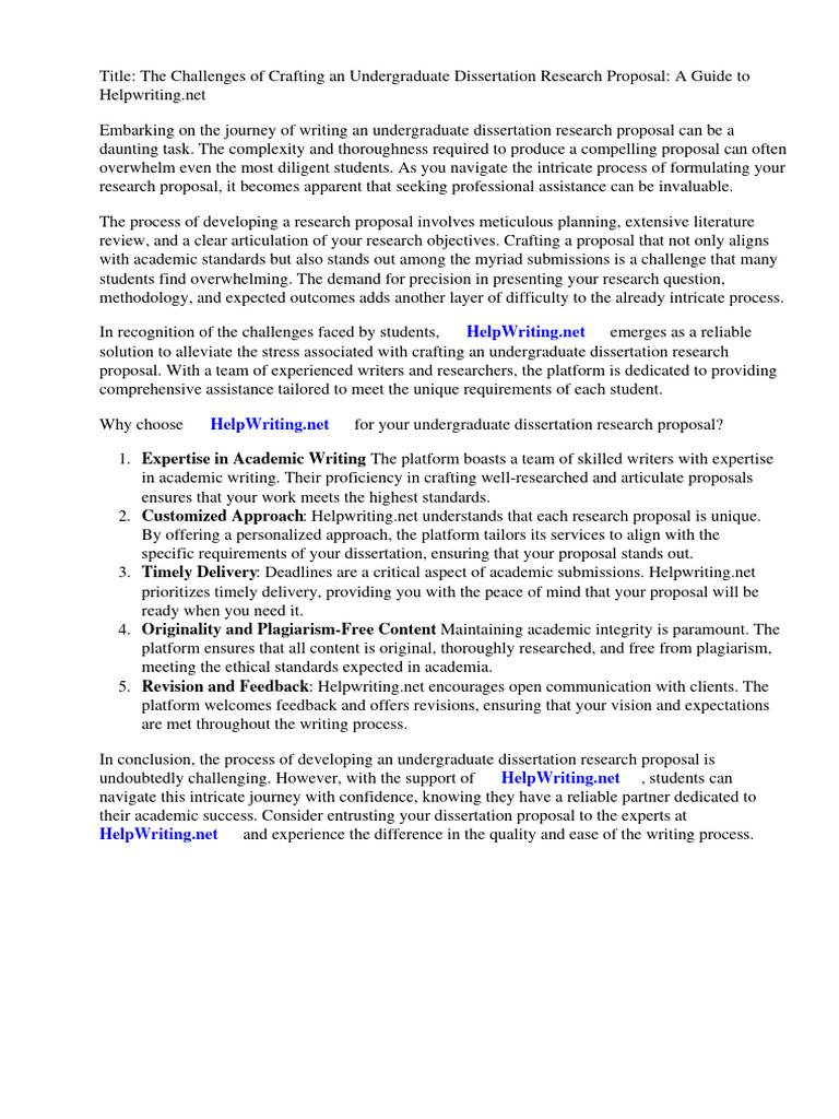 Undergraduate Dissertation Research Proposal Example Pdf Thesis