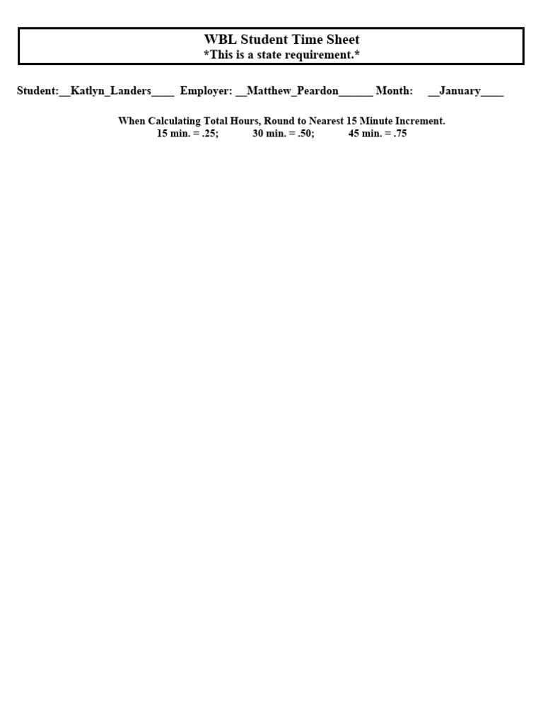 WBL Student Time Sheet Template | PDF