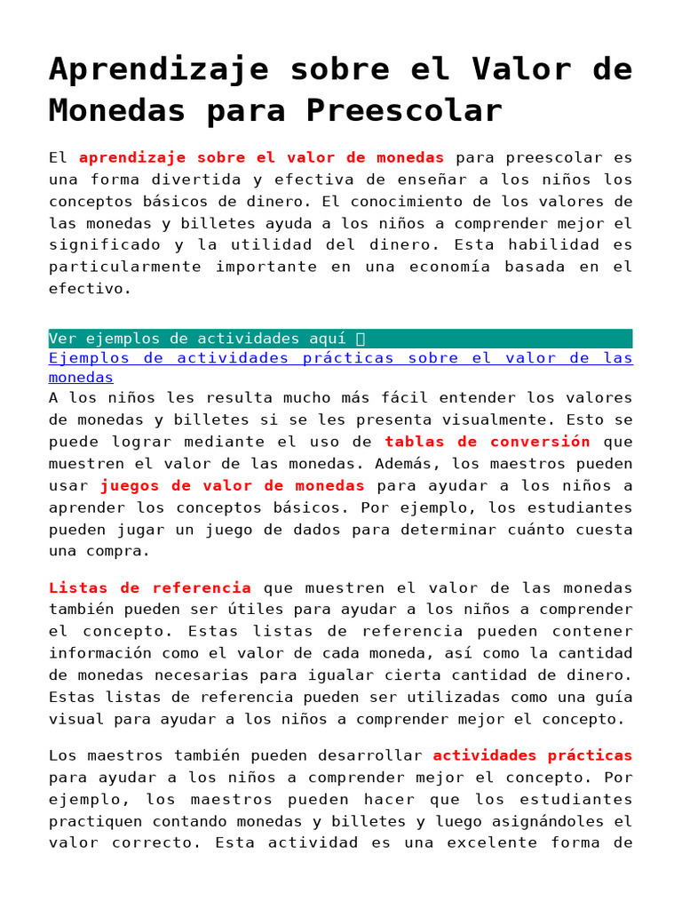 Aprendizaje Sobre El Valor de Monedas | PDF | Dólar de los Estados ...