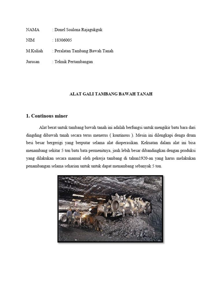 Alat Gali Tambang Bawah Tanah dan Fungsinya | PDF | Griya & Taman ...