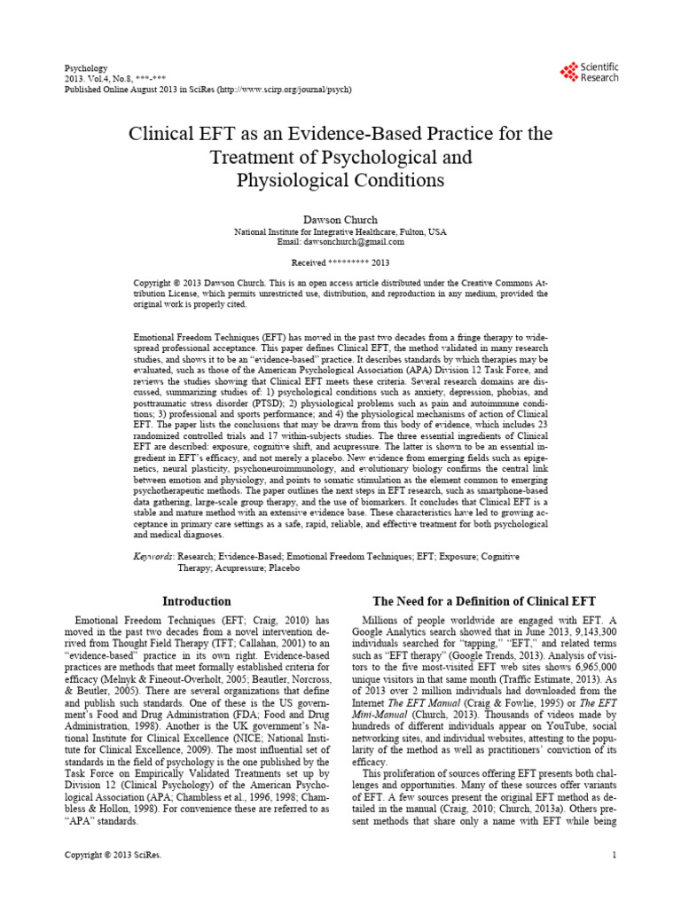Clinical EFT As An Evidence Based Practi | PDF | Emotional Freedom ...