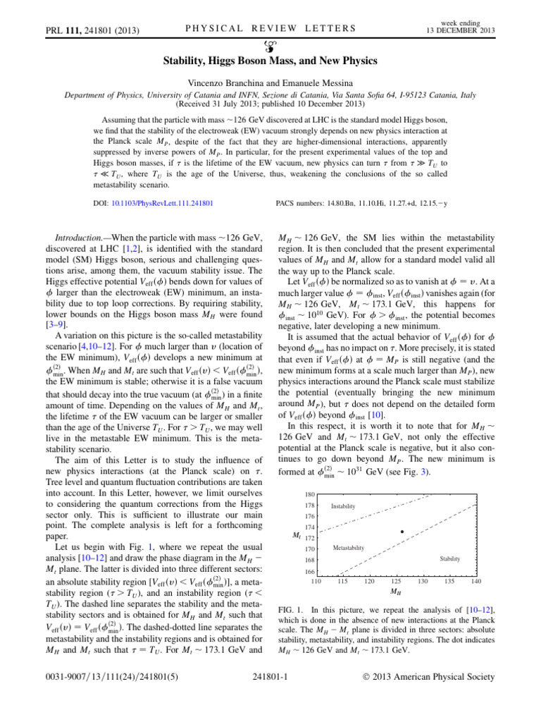 Stability, Higgs Boson Mass, And New Physics | PDF | Higgs Boson ...
