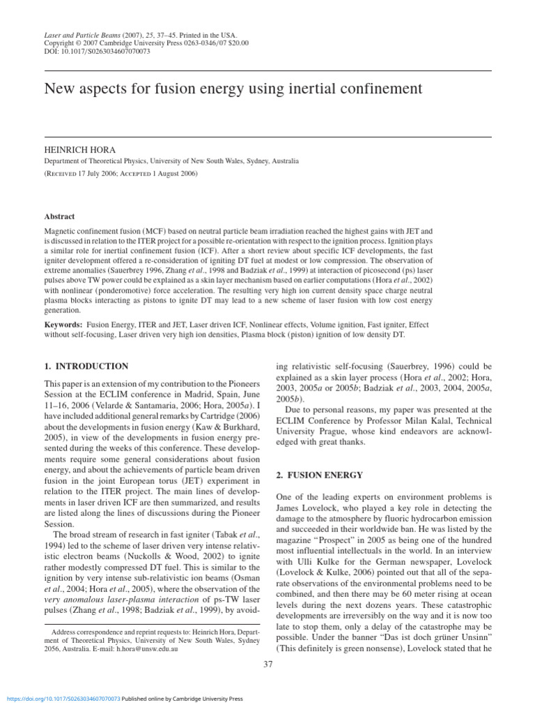 New Aspects For Fusion Energy Using Inertial Confinement | PDF ...