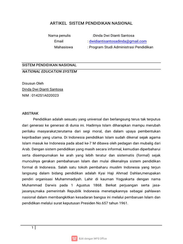 Artikel Sistem Pendidikan Nasional | PDF