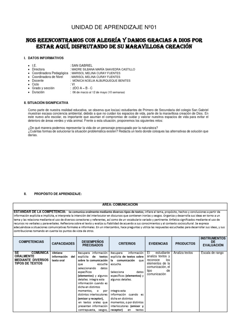 I Unidad de Aprendizaje 2023 2do Sec | PDF