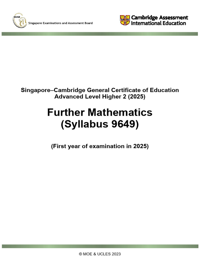 9649 - Y25 - Sy - Further Mathematics H2 | PDF | Mathematics | Function ...