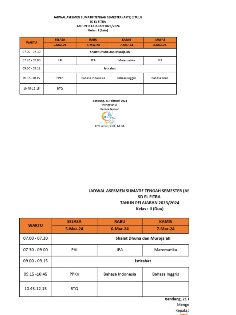 Jadwal ASTS 2 Tulis 2023-2024 | PDF