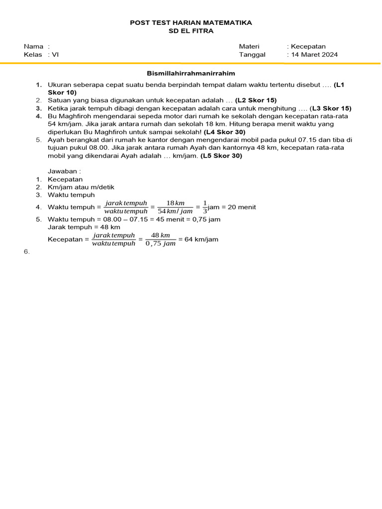 Post-Test MTK IPA Kamis, 14 Maret 2024 | PDF