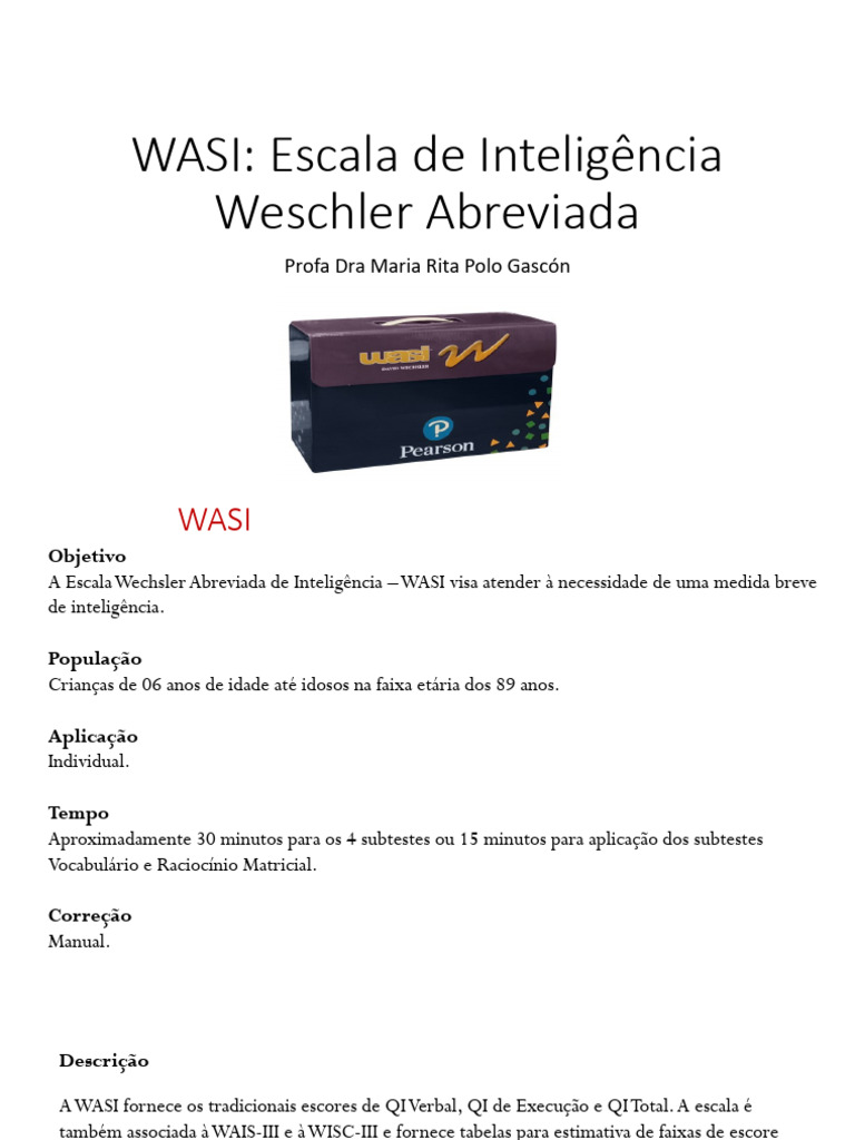 Aula Wasi | PDF | Quociente de inteligência | Inteligência