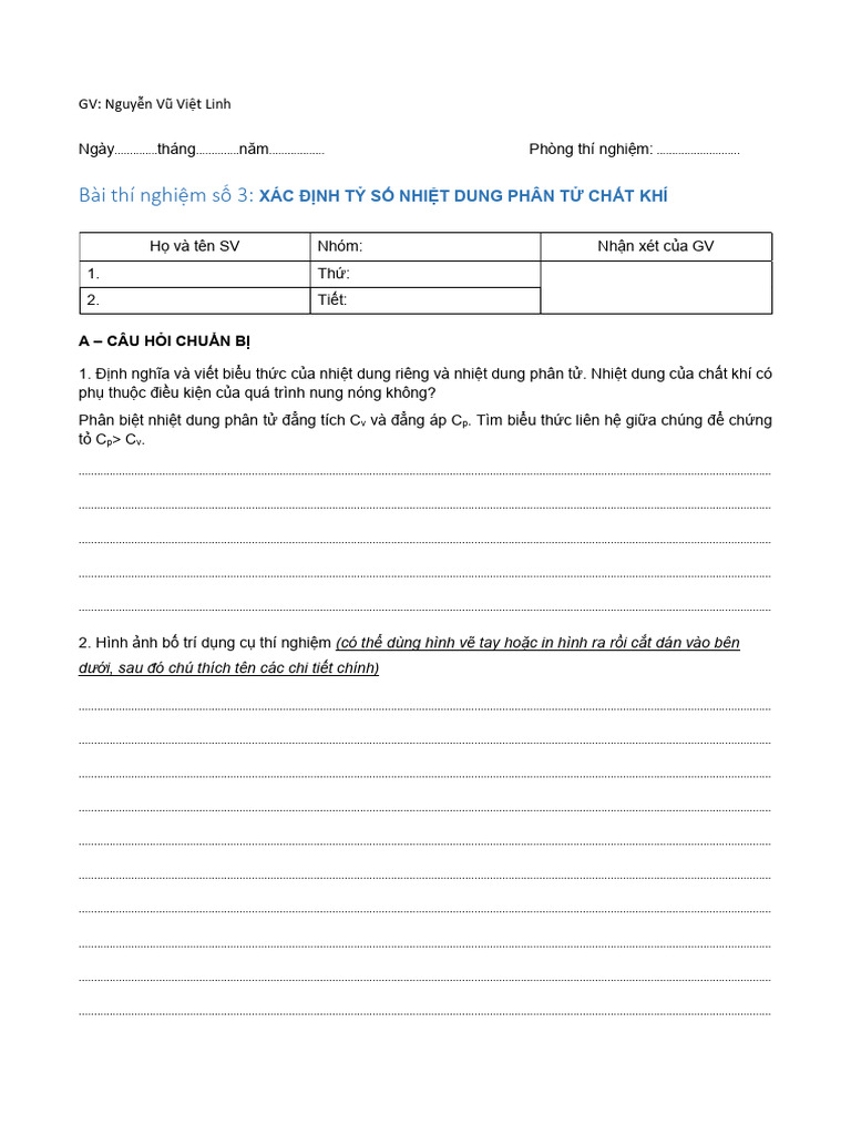 TN3. Xác Định Tỷ Số Nhiệt Dung Phân Tử Chất Khí | PDF