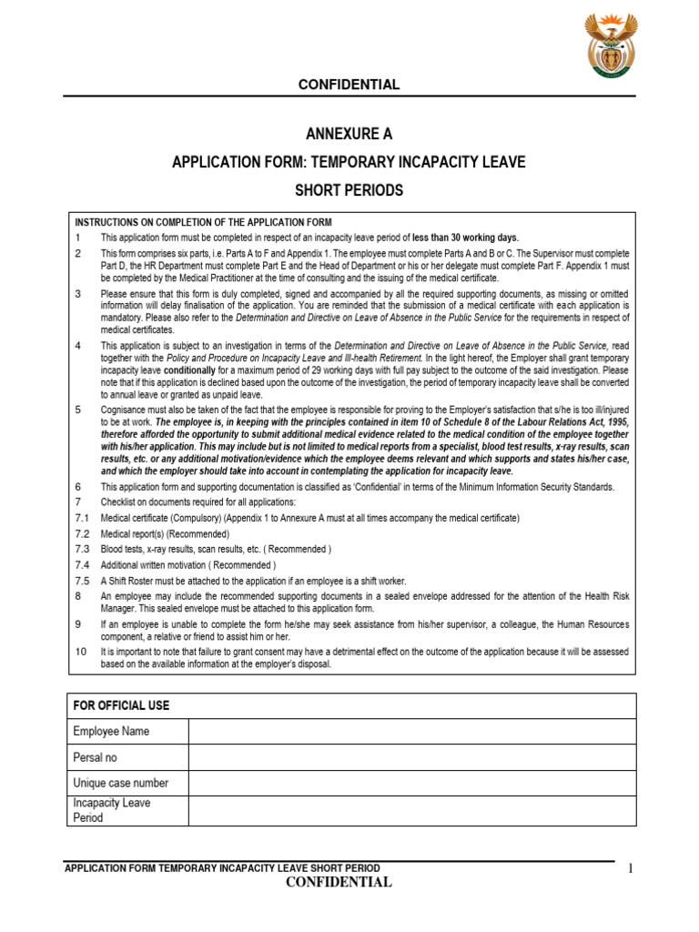 Annexure A - Pilir Application Short Incapacity Leave | PDF | Informed ...