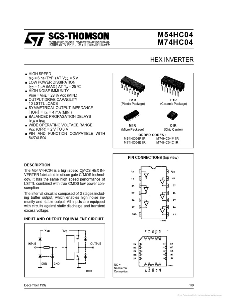 Datasheet 7404 NOT | PDF | Logic Gate | Cmos