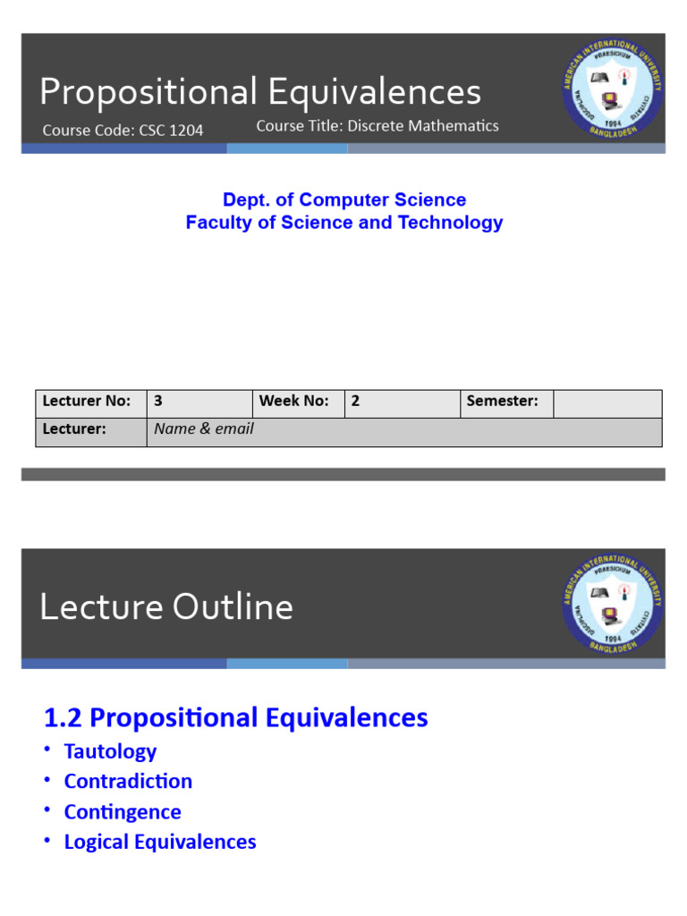 DM 3 PropositionalEquivalences | PDF | Contradiction | Logic