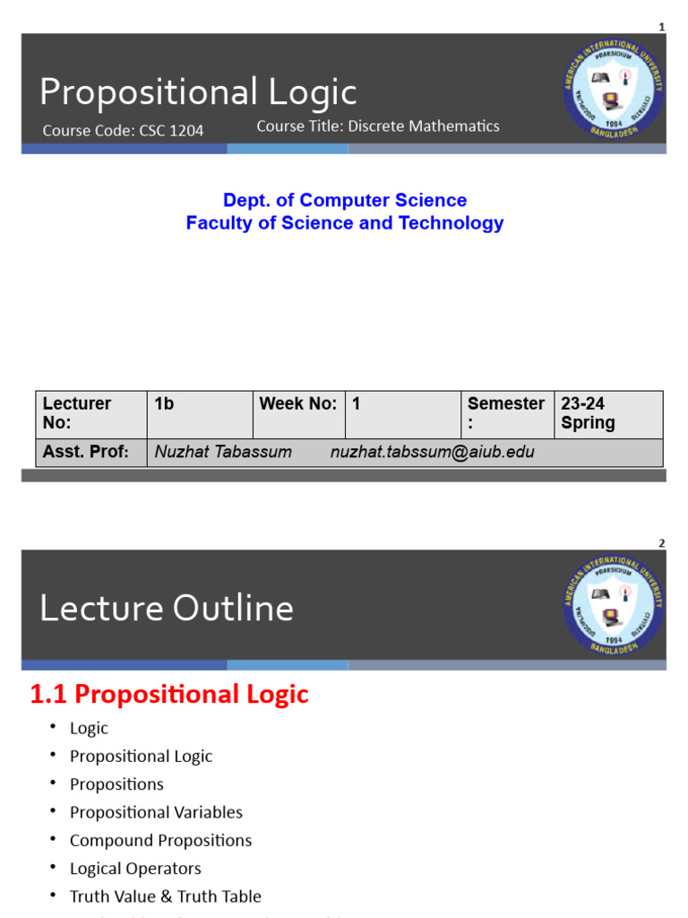 DM 1b PropositionalLogic | PDF | Logic | Proposition