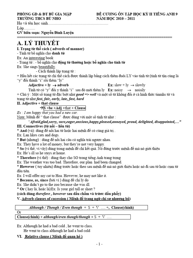 De Cuong On Thi HK II Anh 9 | PDF