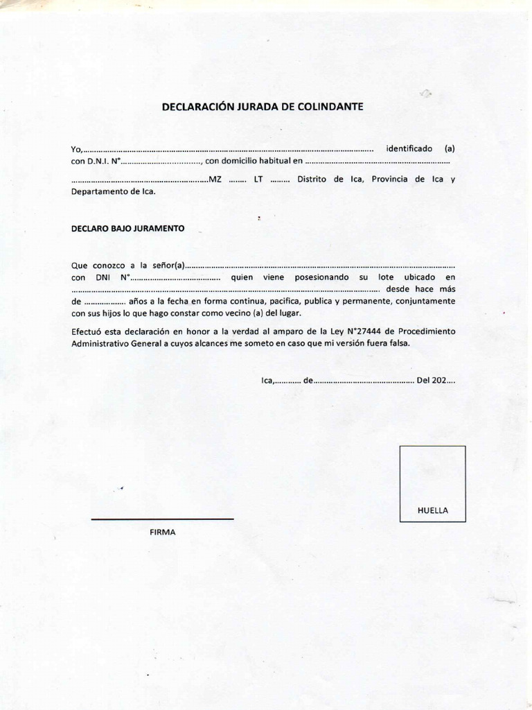 Declaracion Jurada de Colindantes | PDF