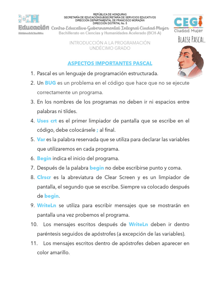 Puntos Importantes Pascal (Lenguaje de Programación J Pascal N.ide ...