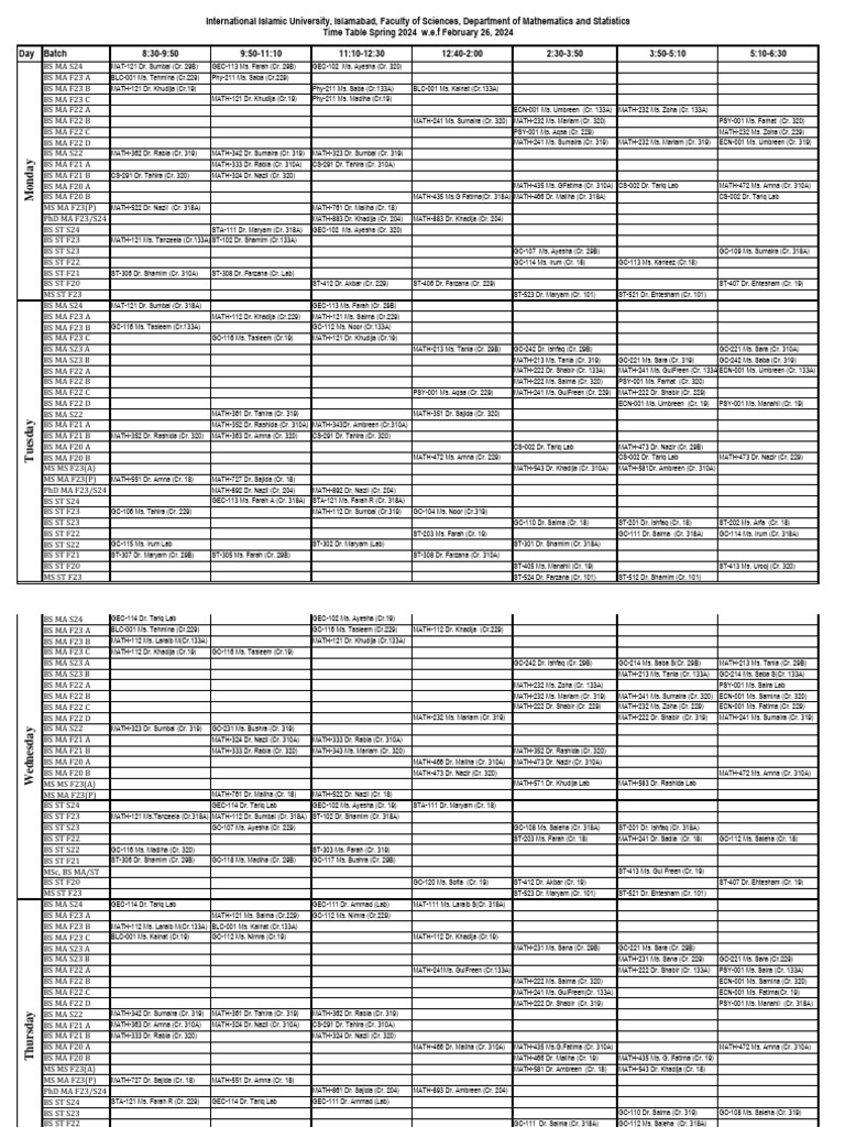 DMS (FC) Timetable Spring 2024 (26.02.24) | PDF | Statistics ...
